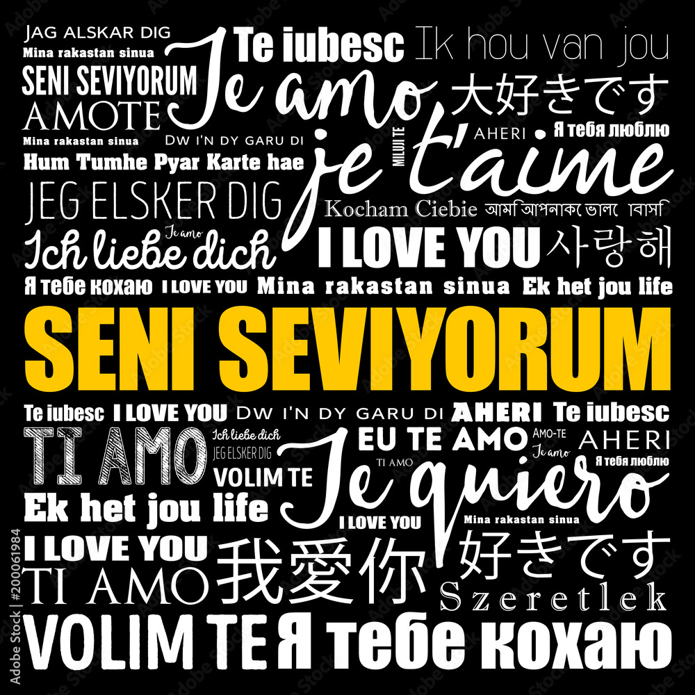 Seni seviyorum (I Love You in Turkish) in different languages of the ...