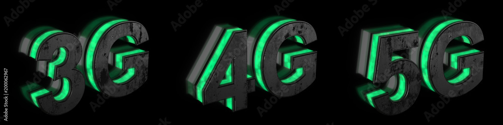 3G, 4G, 5G mobile network speed symbols set - rusty metallic symbols ...