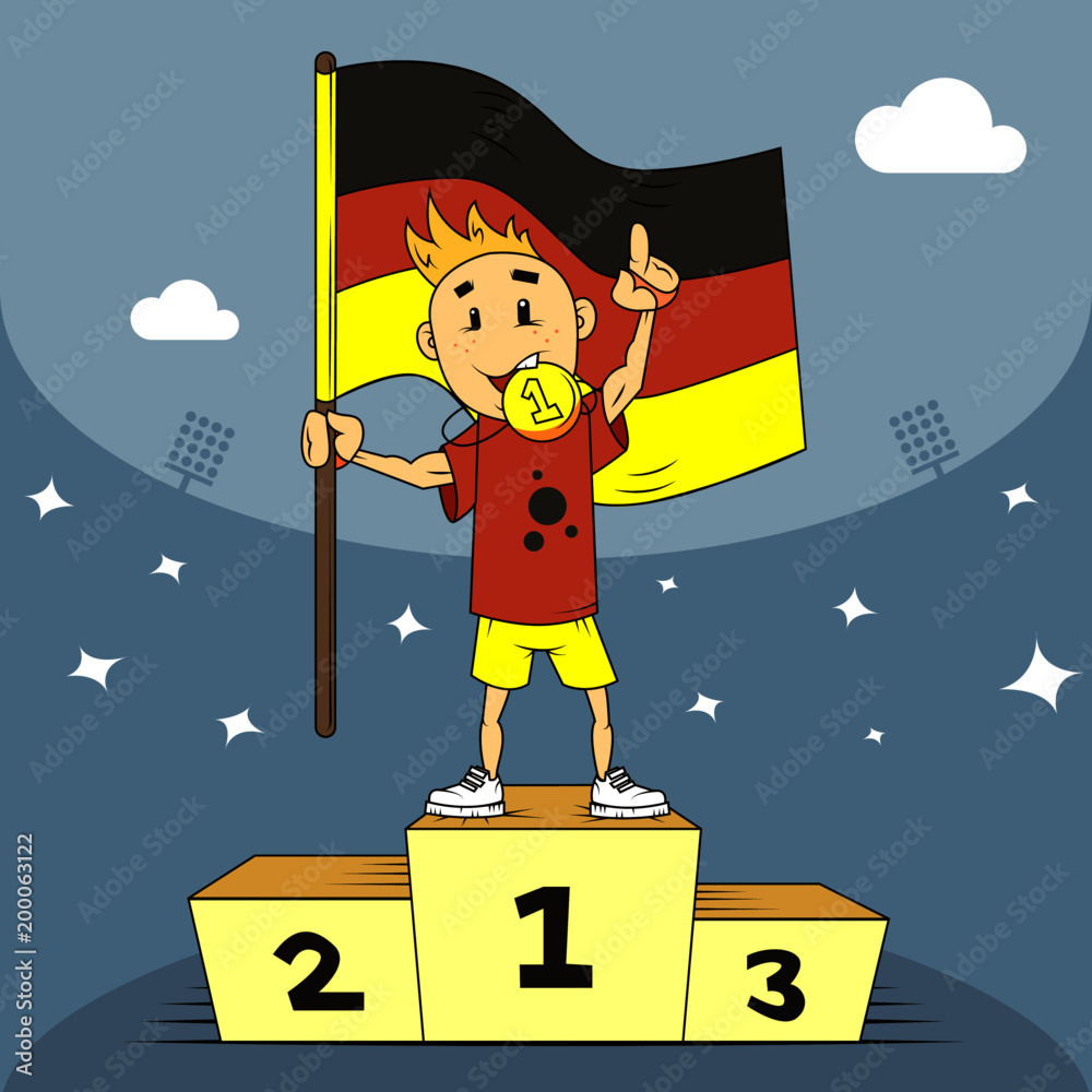 colored cartoon illustration champion of Germany with a gold medal in ...