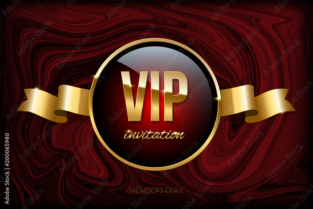 VIP invitation design template. Vector golden ribbon and VIP invitation ...