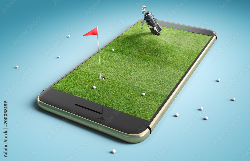 Mobile phone screen golf game concept. Minimal golf field background ...