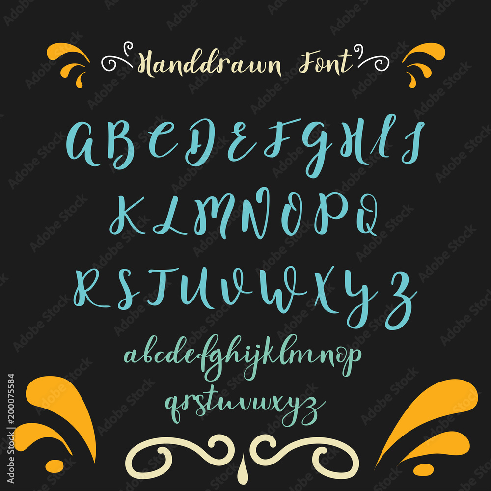 Handwritten calligraphy font. Vector alphabet. Hand drawn letters Stock ...