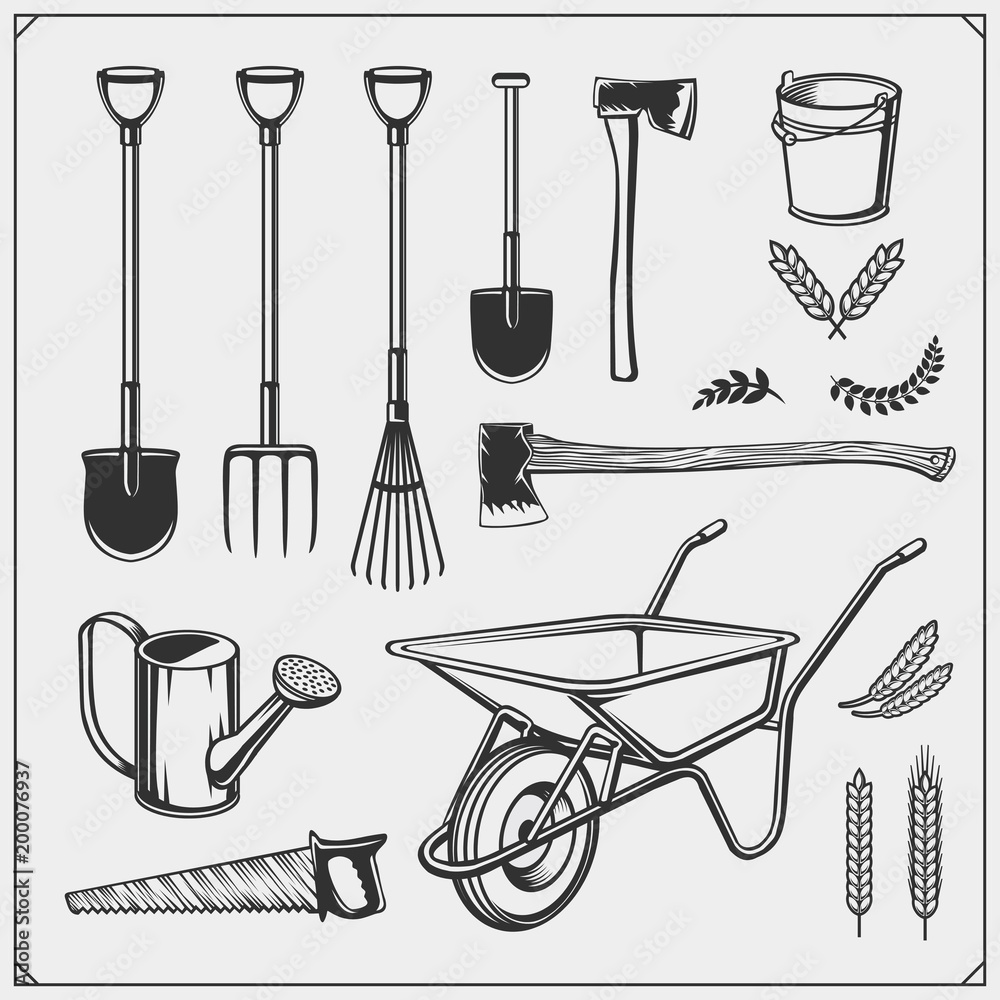Vector set of farm and garden tools. Stock Vector | Adobe Stock