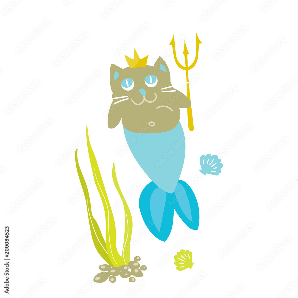 Cat princess mermaid. Funny kitty with mermaid's tale isolated on white ...