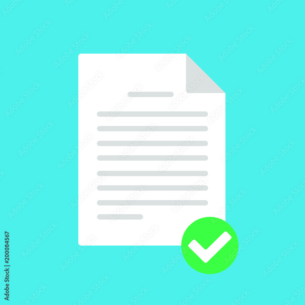 Document paper sheet page with claim form, check mark tick, text icon ...