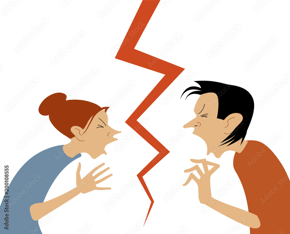Conflict. A man and a woman quarrel. Vector illustration in a flat ...