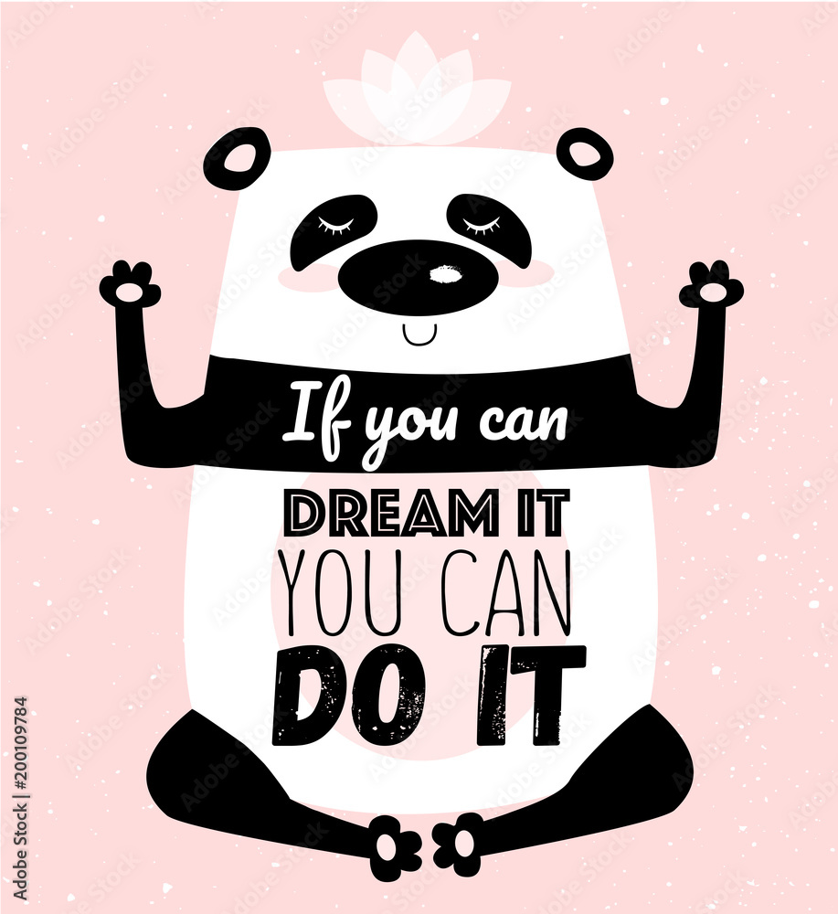 Vector cartoon sketch meditative panda illustration with motivation ...