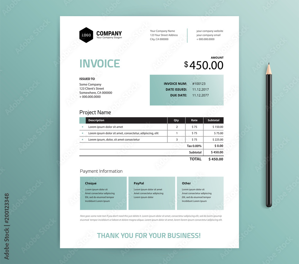 Invoice form design template - green business company vector Stock ...