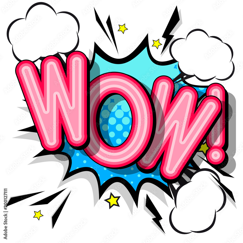 Comic design speech bubbles, WOW - retro lettering. Flash explosion ...