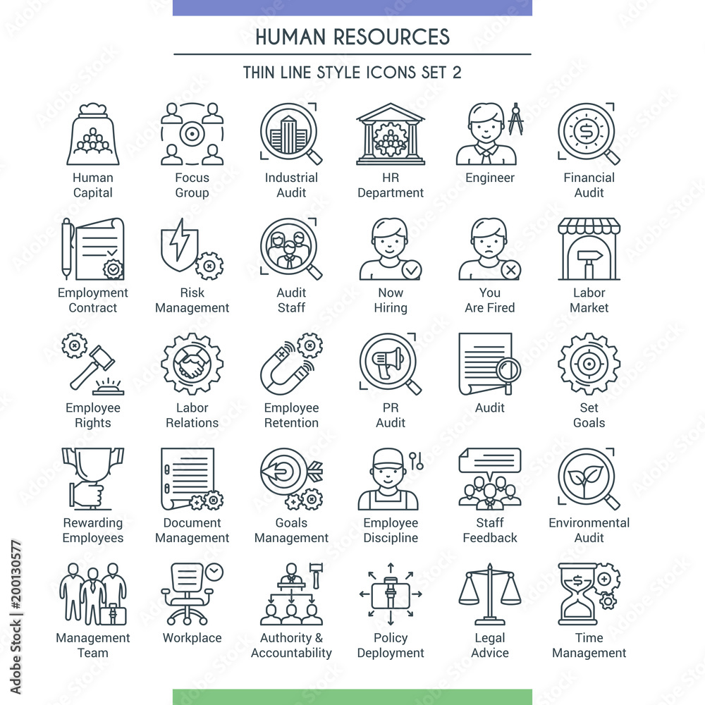 Business management and human resources icons. Modern icons on theme ...