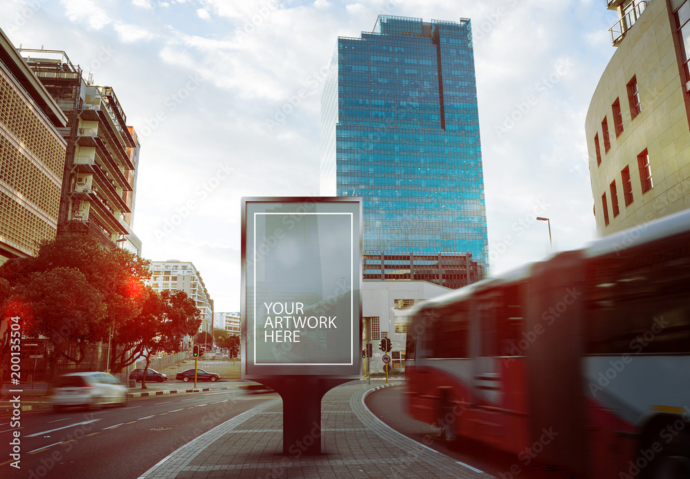 Advertising Kiosk in Middle of City Street Mockup Stock Template ...