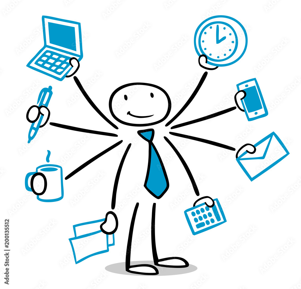 Business Mann bei Multitasking im Büro Stock Illustration | Adobe Stock