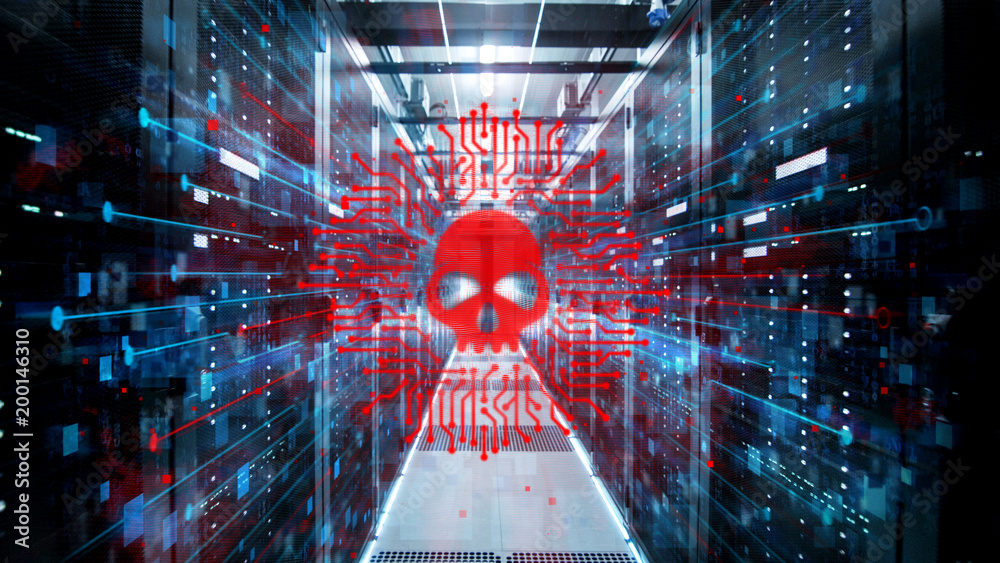 Shot of Corridor in Working Data Center Full of Rack Servers and ...