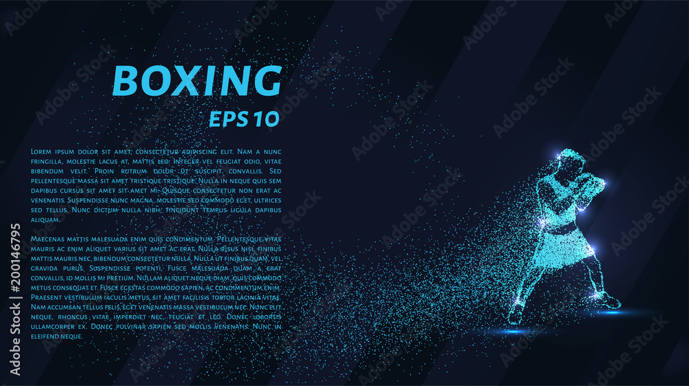 Boxer of the particles. The boxer is made of little circles. The boxer ...