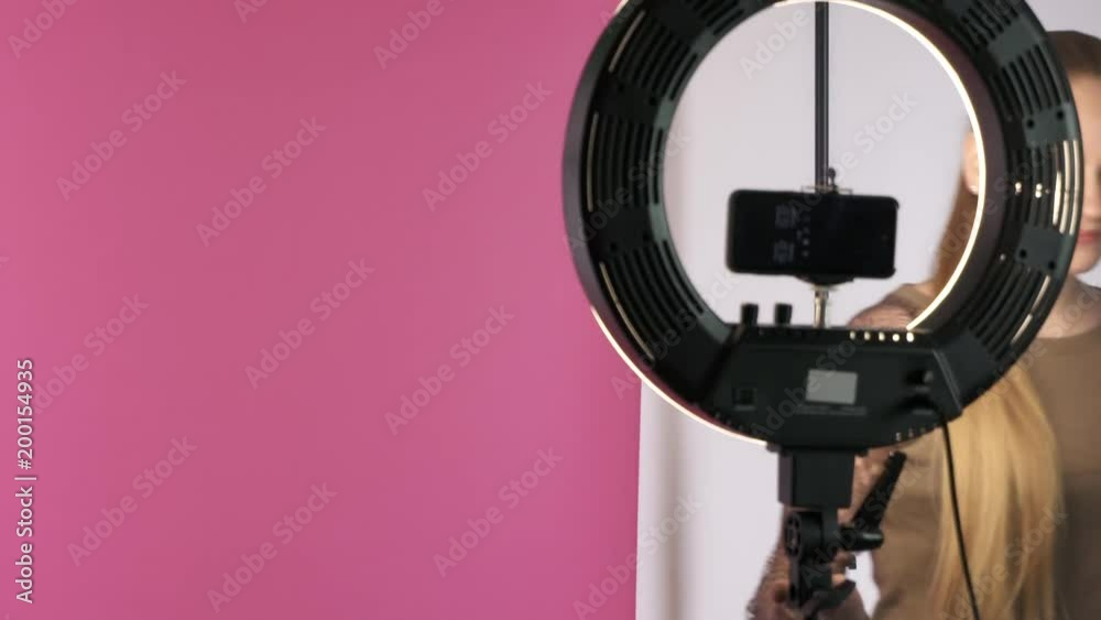 Home video recording studio setup for vlogging. Blogger making videos ...