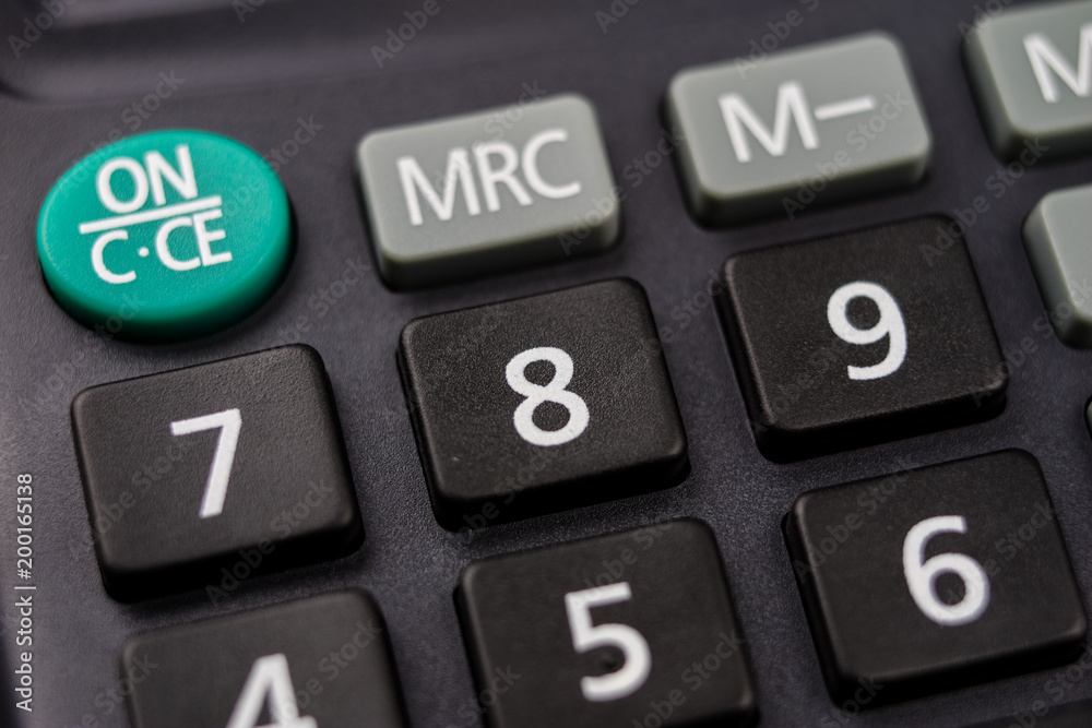 The keyboard of the calculator on a larger scale. Buttons with ...