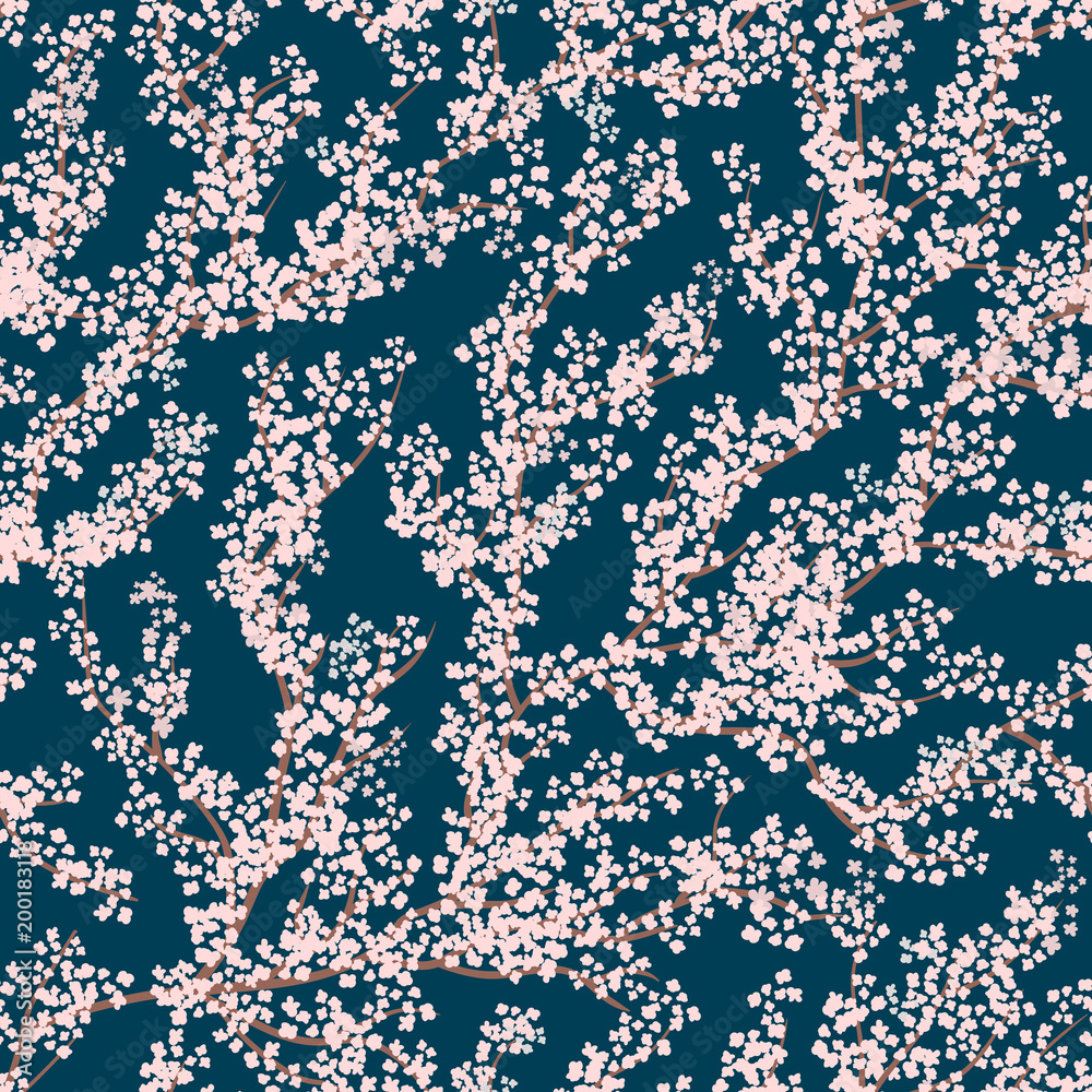 Background seamless pattern with sakura tree. Beautiful Japanese ...