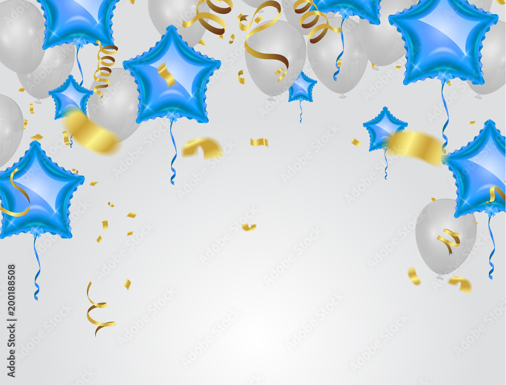 Star Blue balloon and White balloon on background. Party helium ...