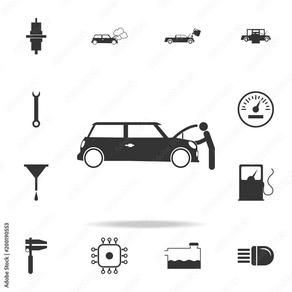 man under the hood of a car icon. Detailed set of car repear icons ...