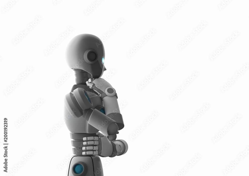 Robot thinking isolated on white, artificial intelligence in futuristic ...