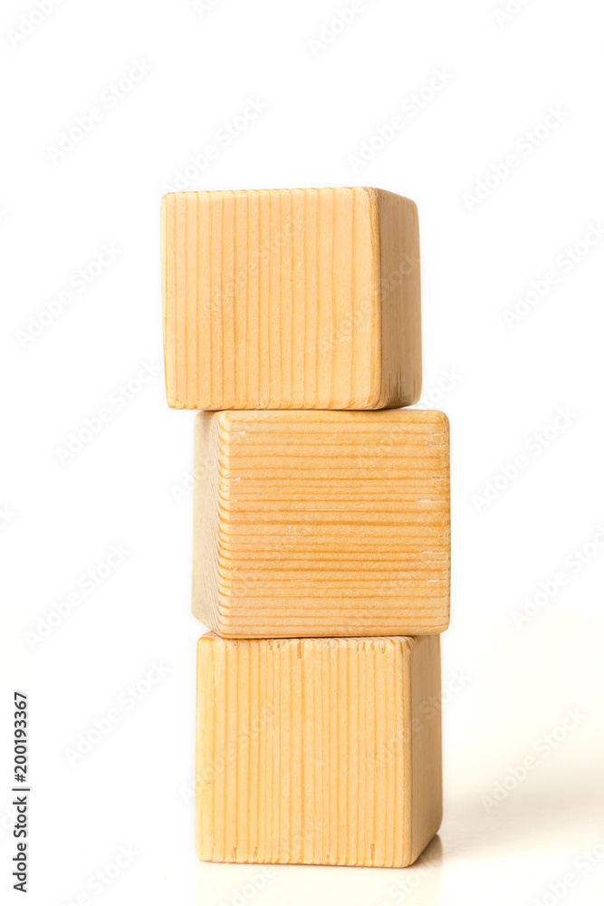 3 wooden blocks stack on white background Stock Photo | Adobe Stock