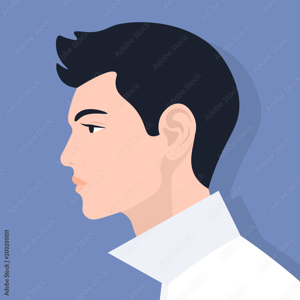 European profile of a man. Portrait of a guy. Avatar. Vector Flat ...