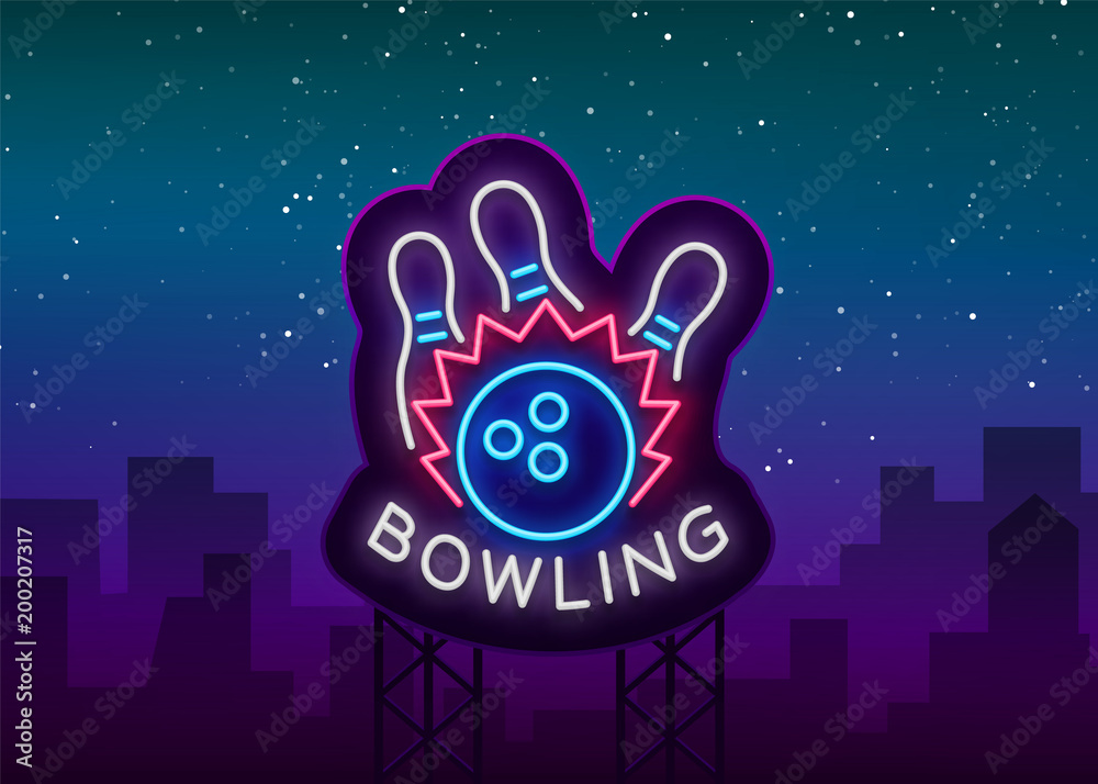 Bowling logo vector. Neon sign, symbol, bright banner advertising ...