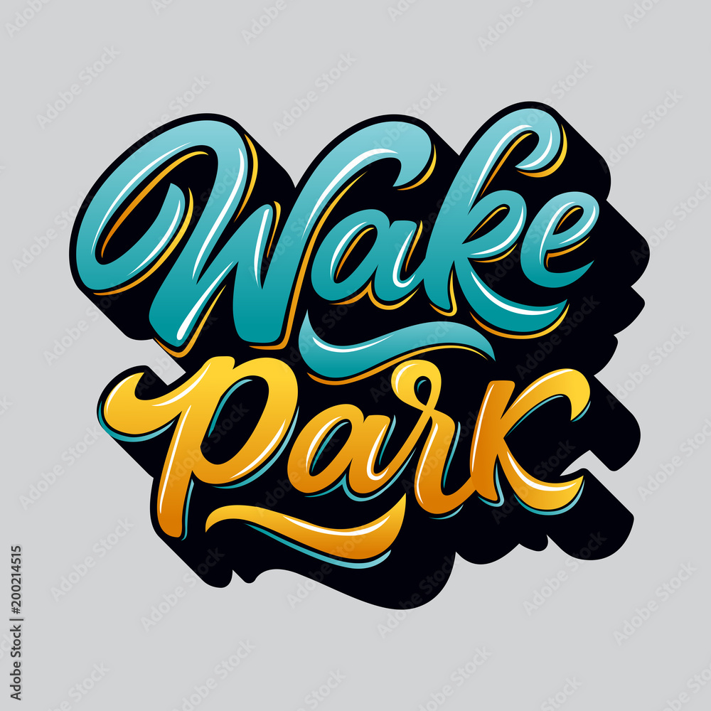 Wake park text for logotype, badge and icon. Hand drawn logo for cable ...