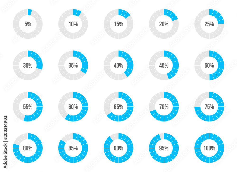 Vector illustration of round progress bar. Circle indicators status ...