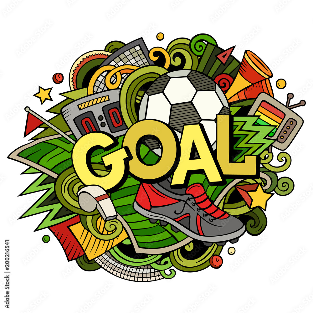 Cartoon cute doodles hand drawn Goal illustration Stock Vector | Adobe ...