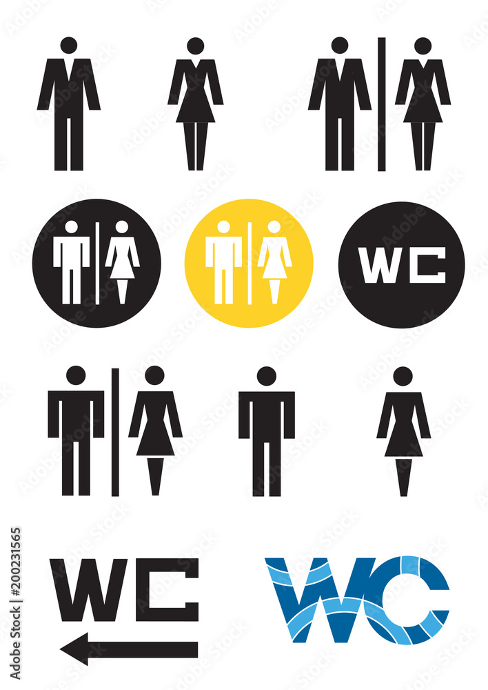 WC symbols, toilet icon male adn female WC sign. Set of black and ...