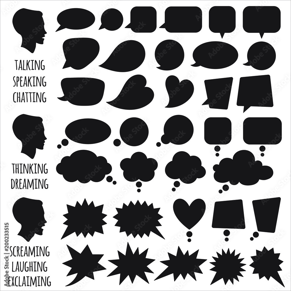Collection, set of vector speech bubble shapes with head in profile ...