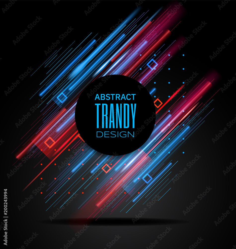 Vector modern frame with geometric neon glowing lines isolated on black ...