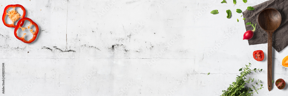 Küche und Kochen - klassische Zutaten - Banner / Hintergrund Stock-Foto ...