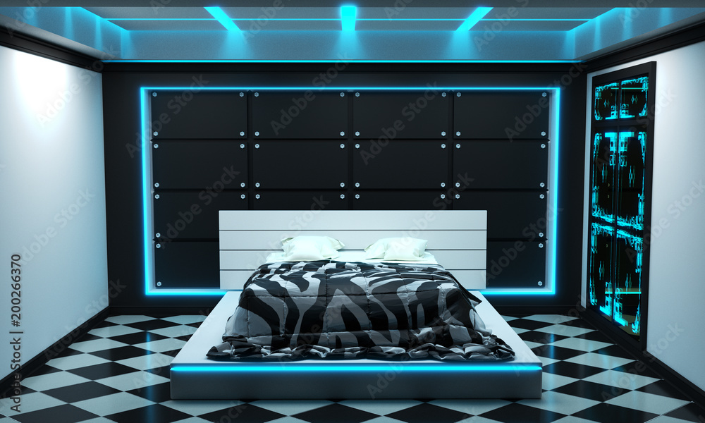 Sci-fi concept bed room interior modern style. 3D rendering Stock Photo ...