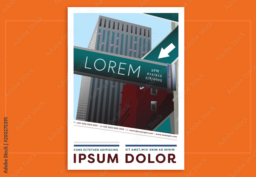 Event Poster Layout with City Street Sign Illustration Stock Template ...