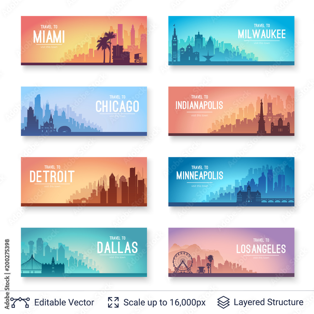 Collection of famous city scapes. Stock Vector | Adobe Stock