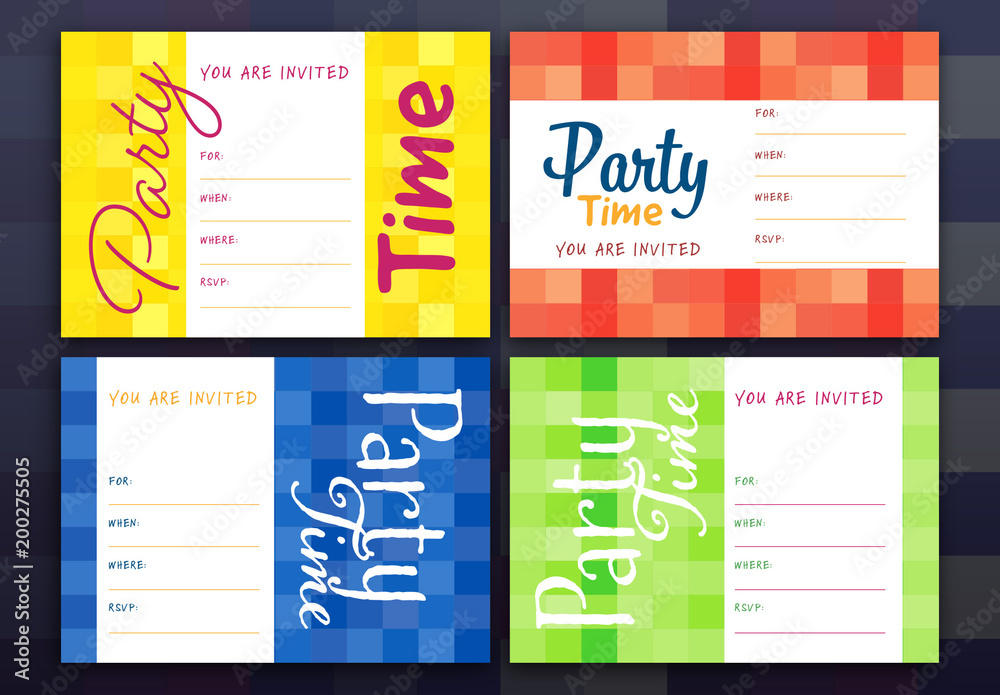 4 Party Invitation Layouts with Checkered Backgrounds Stock Template ...