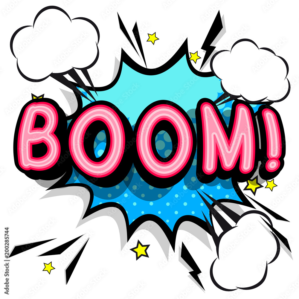 Boom - retro lettering with shadows, halftone pattern on retro poster ...