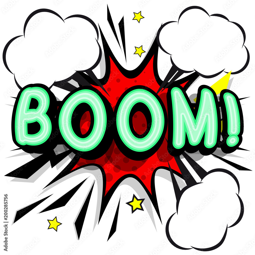 Boom - retro lettering with shadows, halftone pattern on retro poster ...