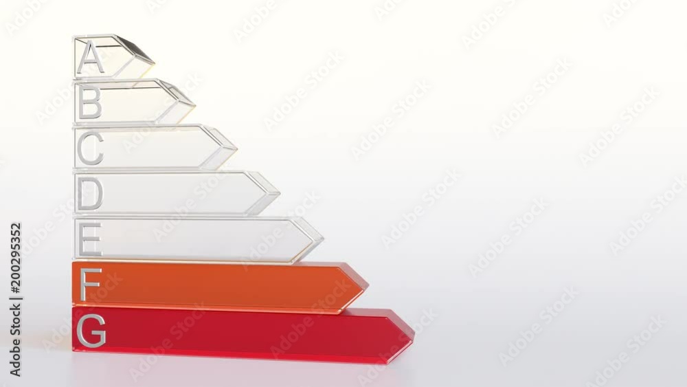 Energy efficiency ranking or rating. Class F chart 3D rendering Stock ...