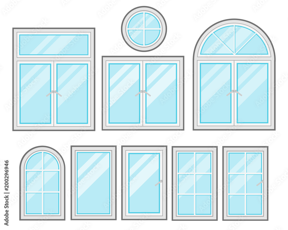 Windows flat cartoon set isolated on white background. Interior ...