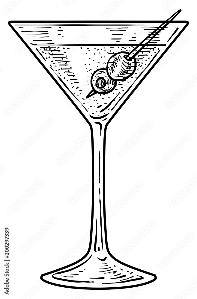 Cocktail Illustration Drawing Engraving Ink Line Art Vector Stock 3687