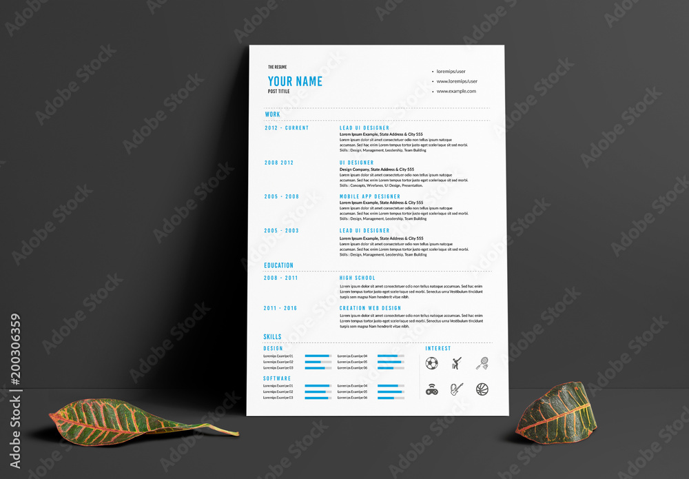Resume Layout with Blue Accents Stock Template | Adobe Stock