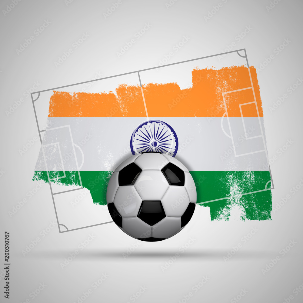 India flag soccer background with grunge flag, football pitch and ...