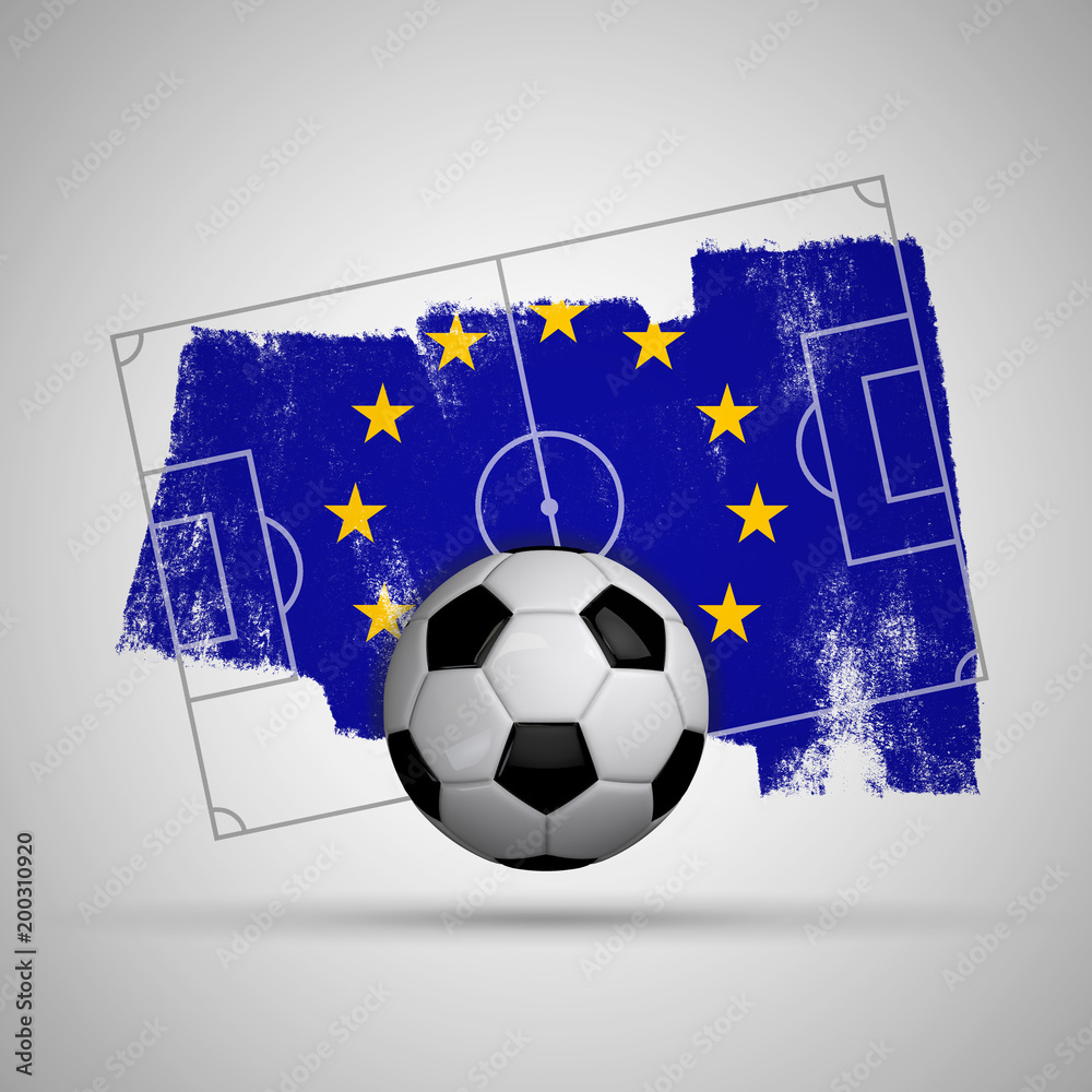 European Union flag soccer background with grunge flag, football pitch ...