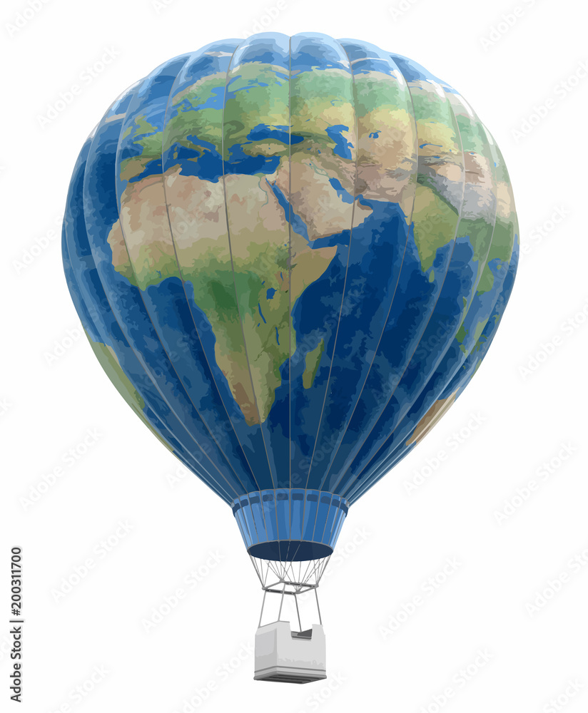 Hot Air Balloon with World Map. Image with clipping path Stock Vector ...