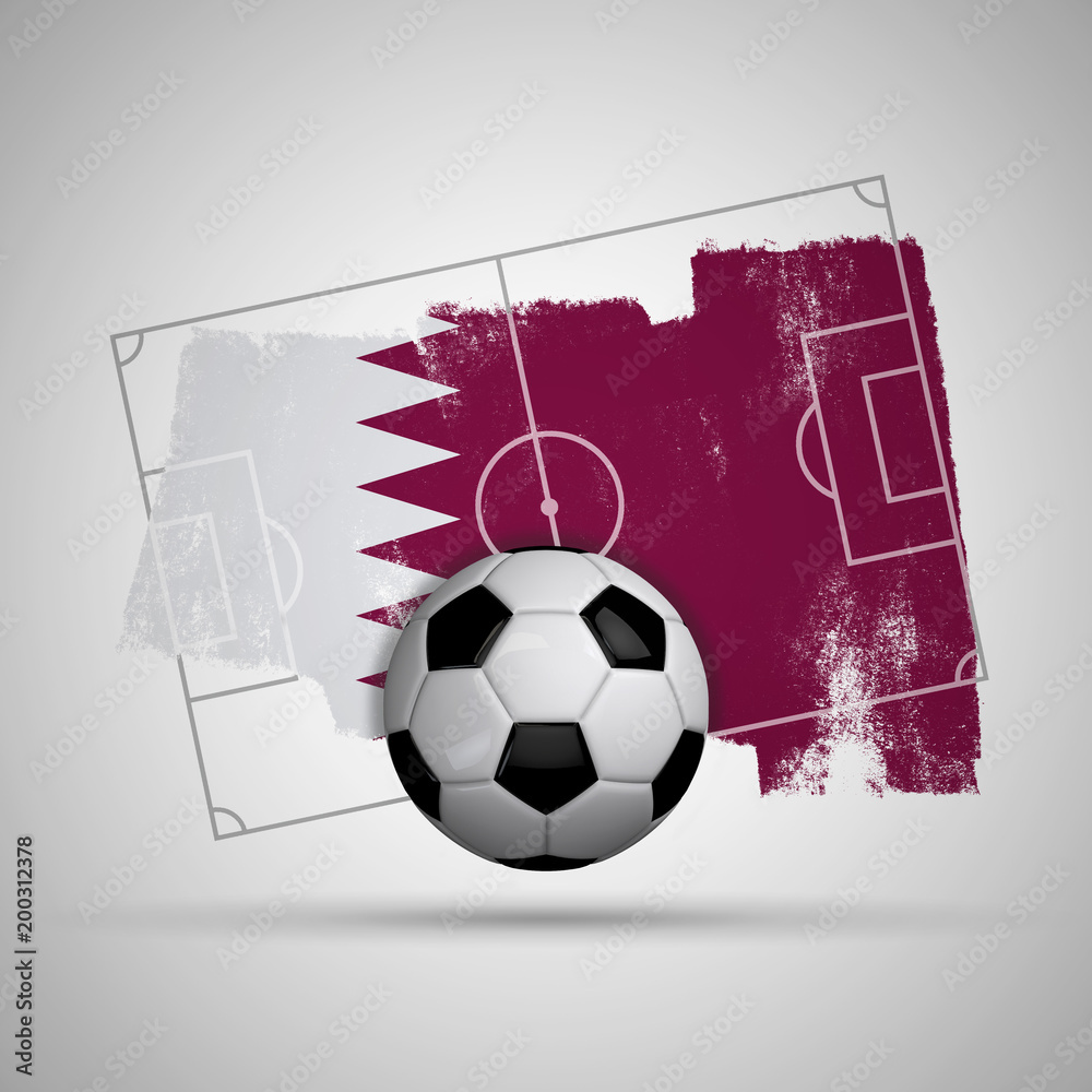 Qatar flag soccer background with grunge flag, football pitch and ...