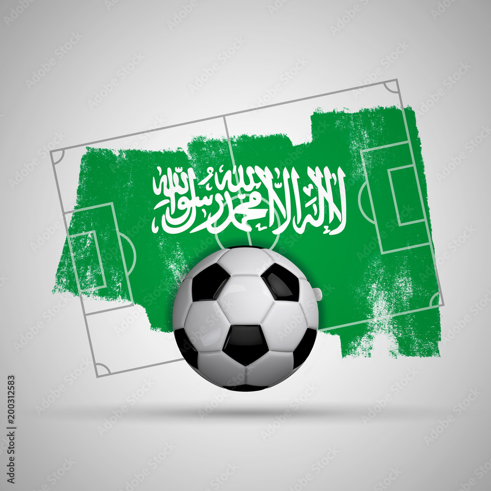 Saudi Arabia flag soccer background with grunge flag, football pitch ...