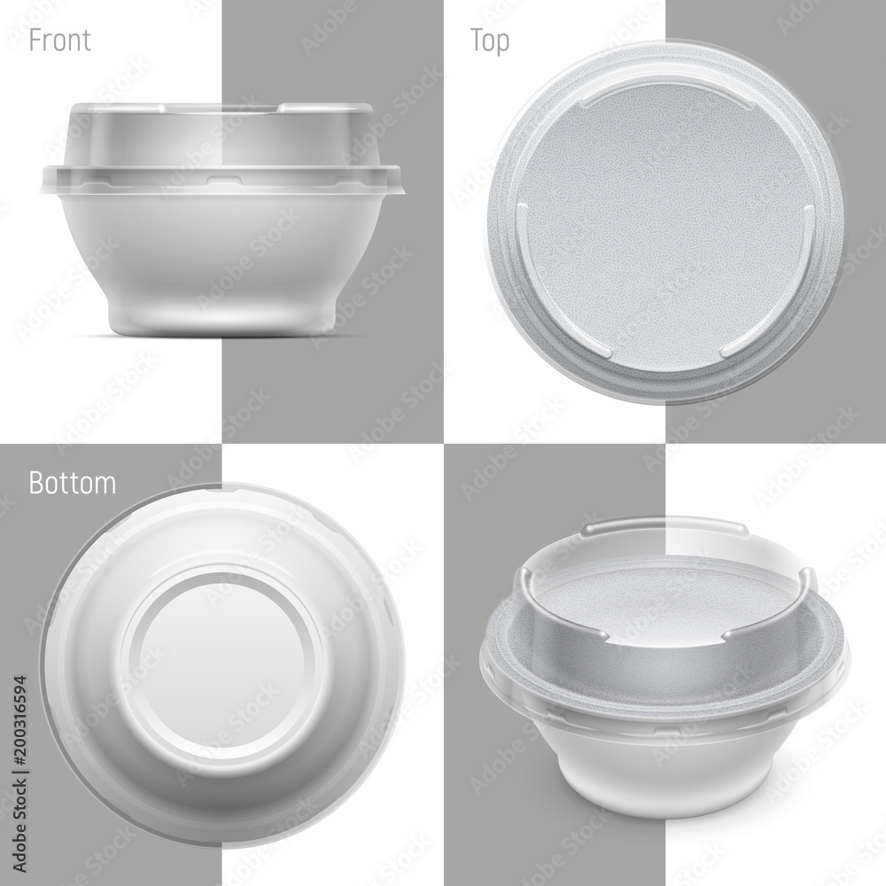 Vector round plastic container with foil and transparent lid. Packaging ...